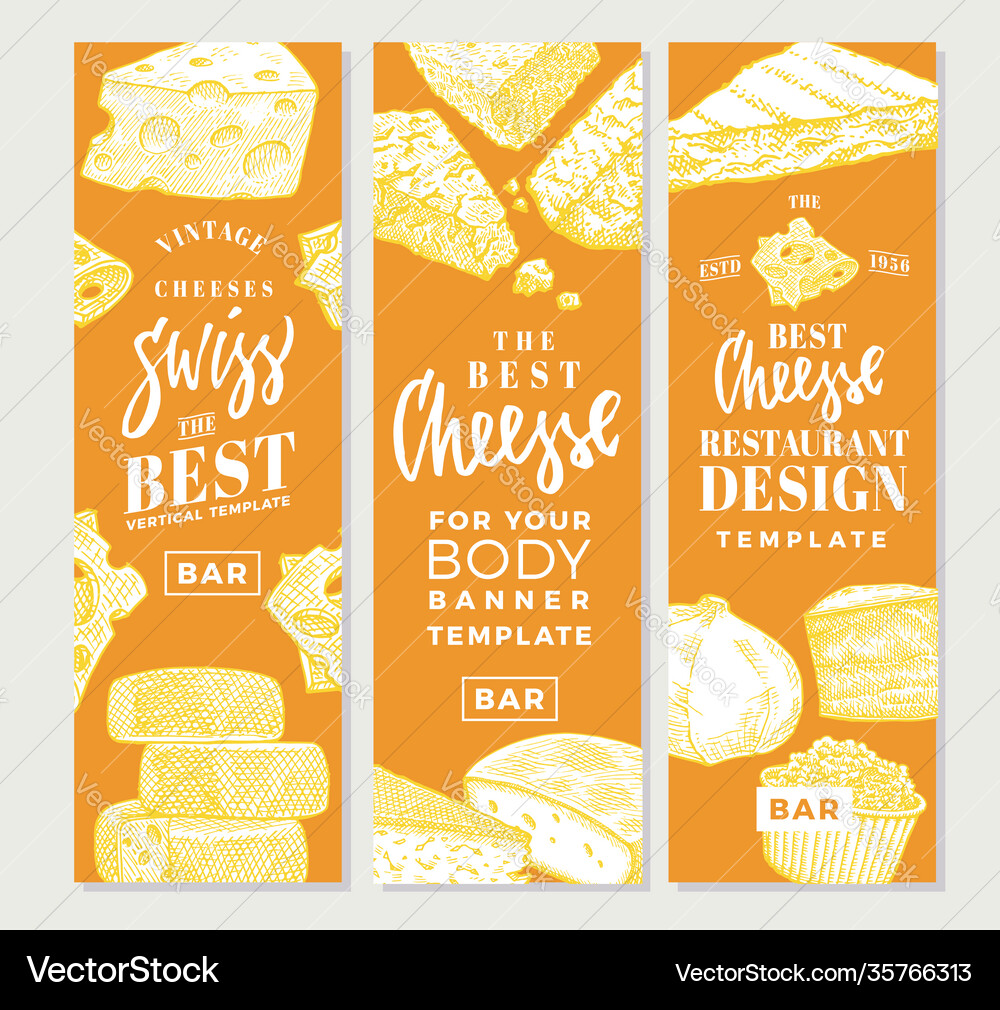 Hand drawn food products vertical banners Vector Image