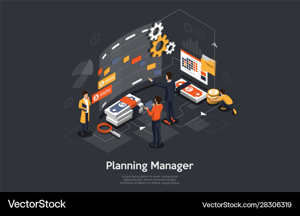 Isometric planning manager concept a group Vector Image