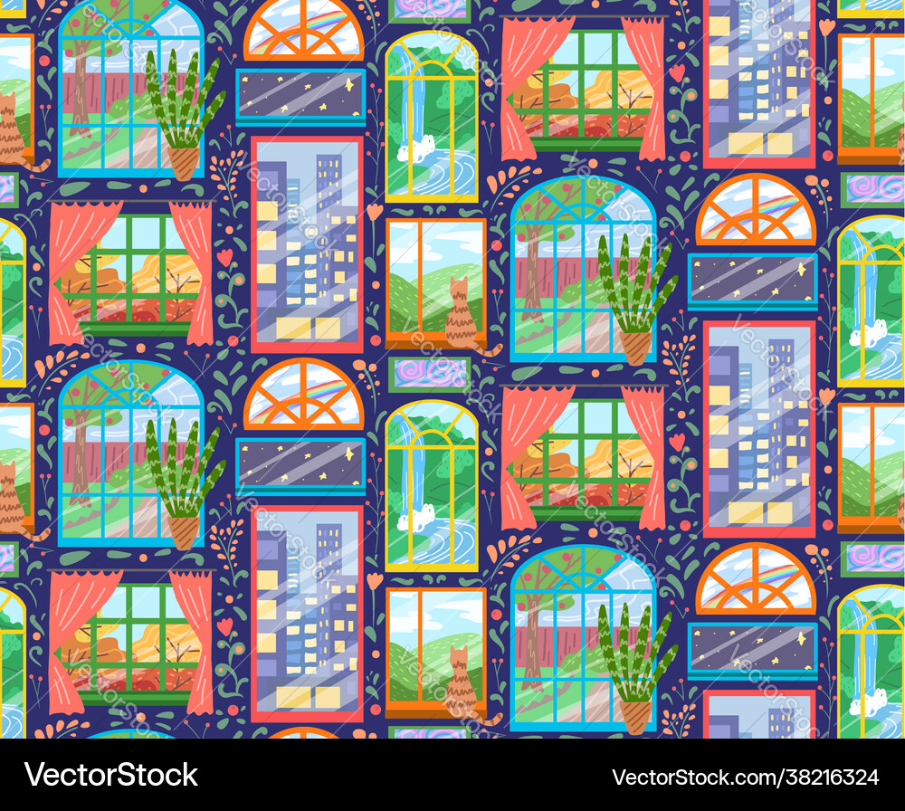 Seamless child bright texture various windows Vector Image
