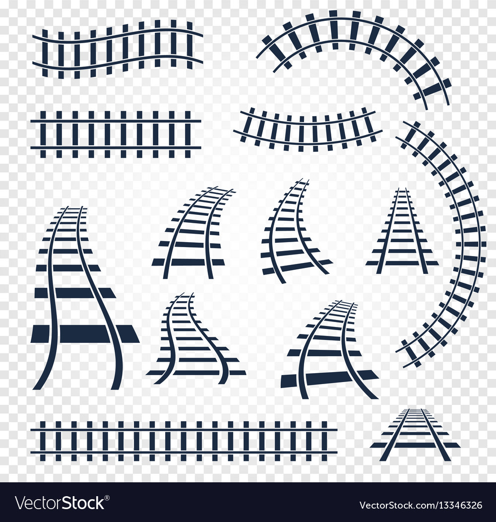 Isolated curvy and straight rails set railway top Vector Image