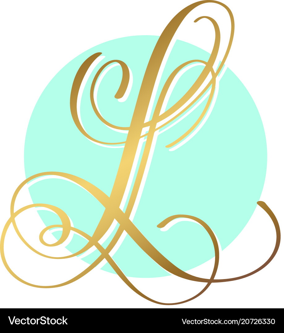 Gold calligraphy letter on circle blue background Vector Image