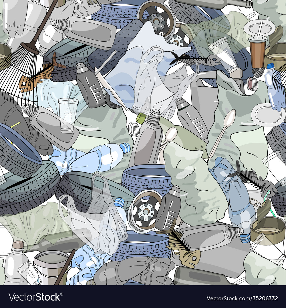 Seamless pattern with different kinds garbage Vector Image