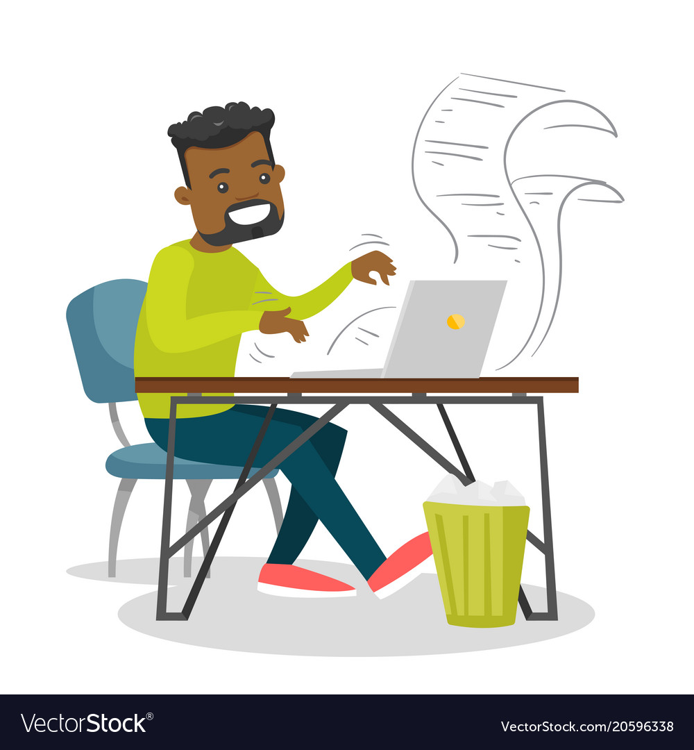 Young african-american man typing on a laptop Vector Image