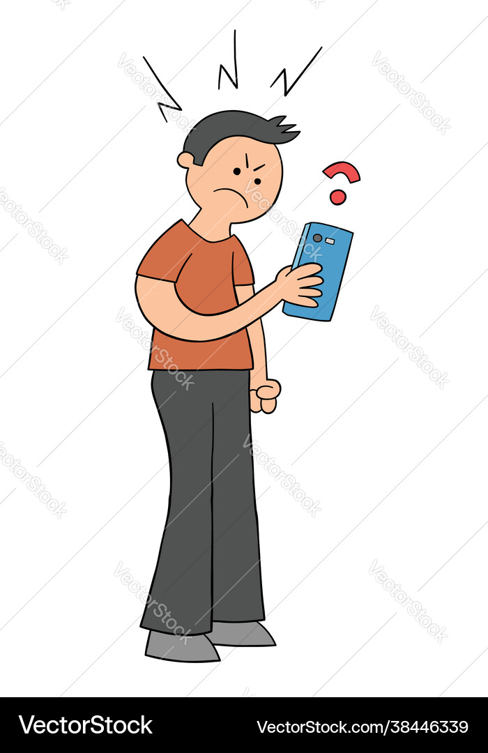 Cartoon wifi connection is very weak and man gets Vector Image