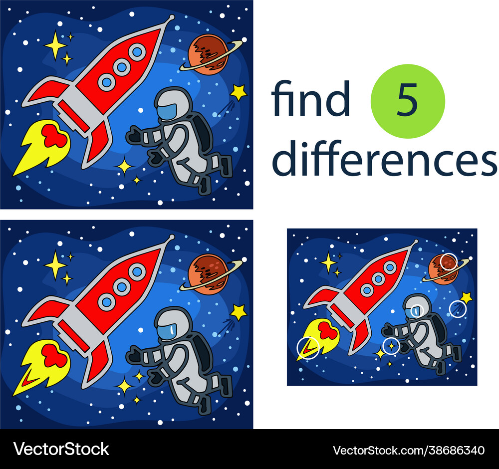 Find differences education game space Royalty Free Vector