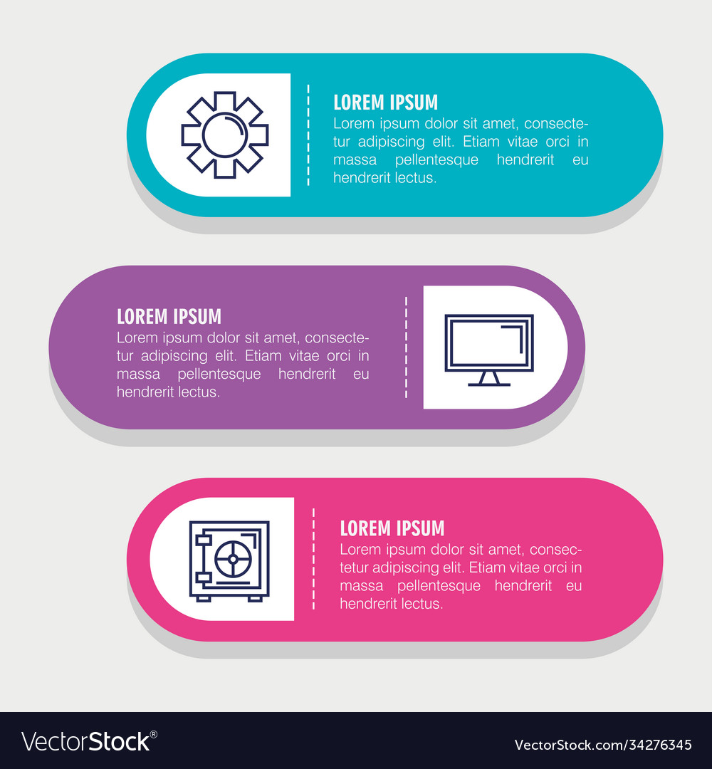 Infographic steps gear computer and strongbox Vector Image