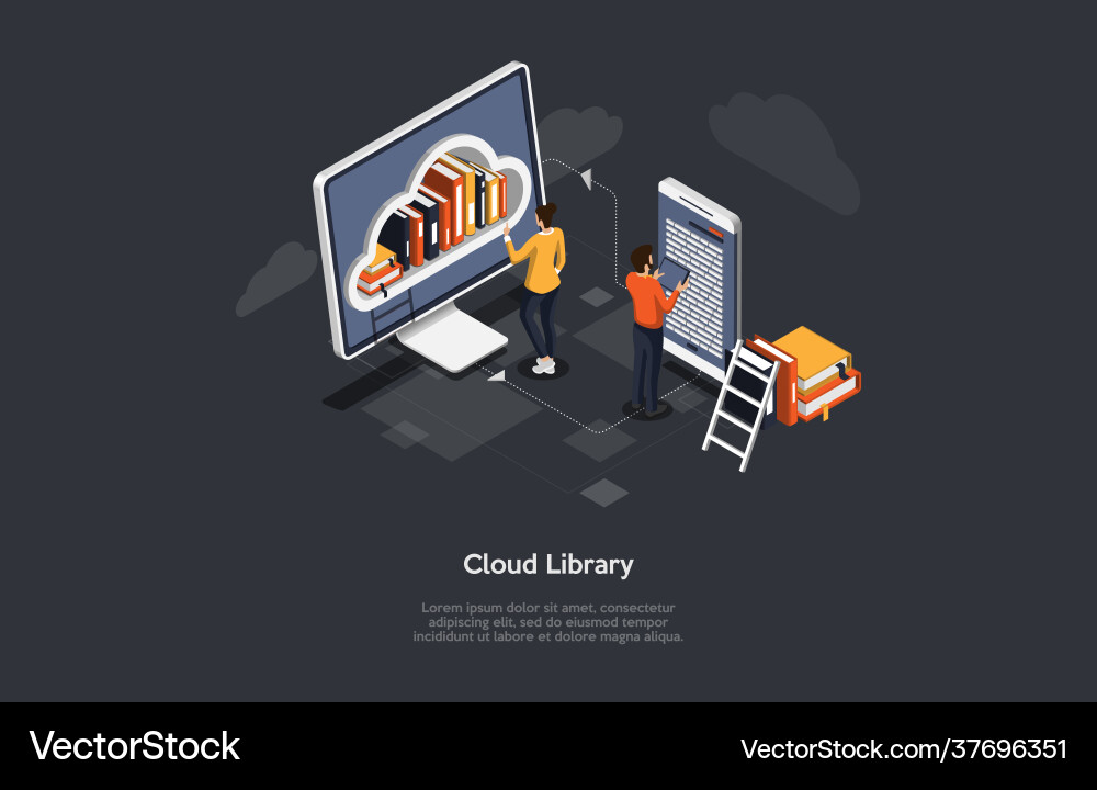 Conceptual on cloud library idea Royalty Free Vector Image