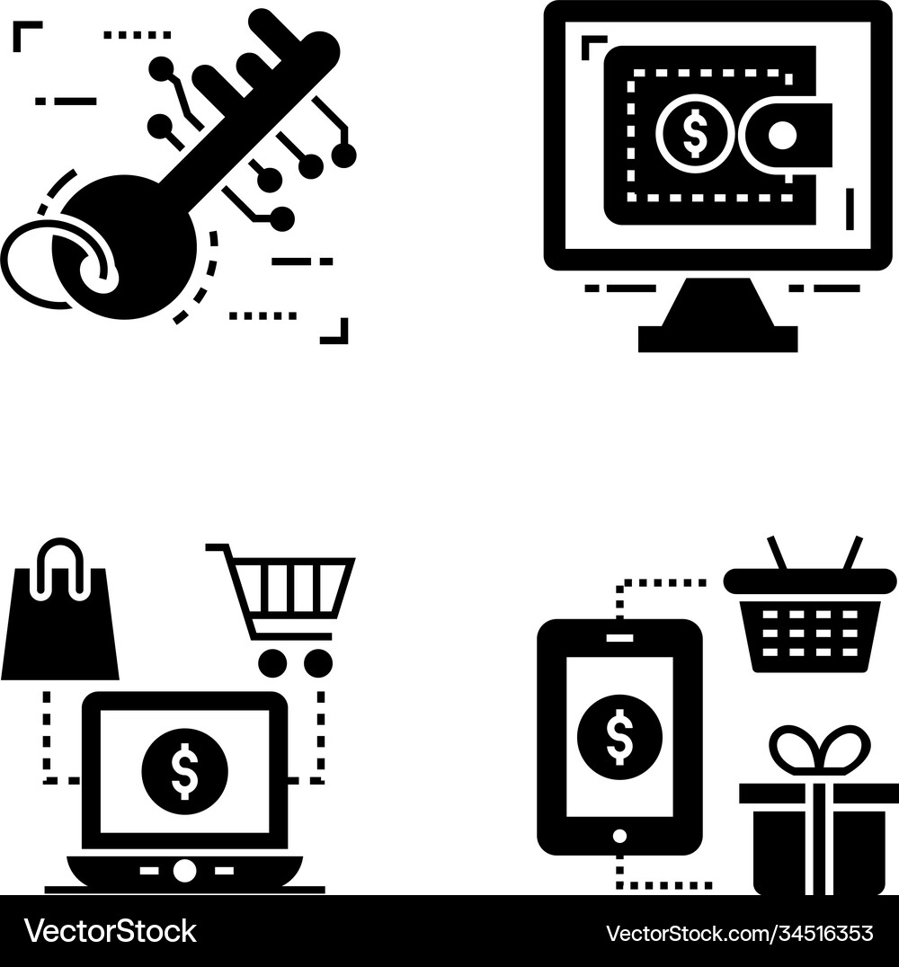 Bundle digital economy icons Royalty Free Vector Image