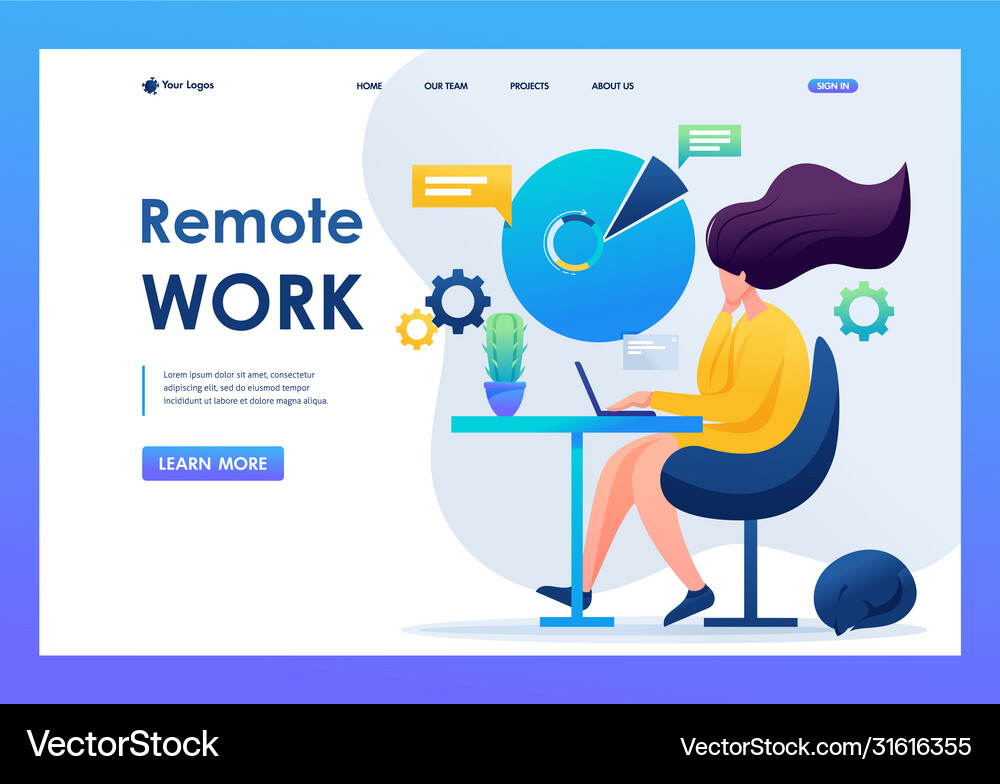 Girl working at remote work flat 2d character Vector Image
