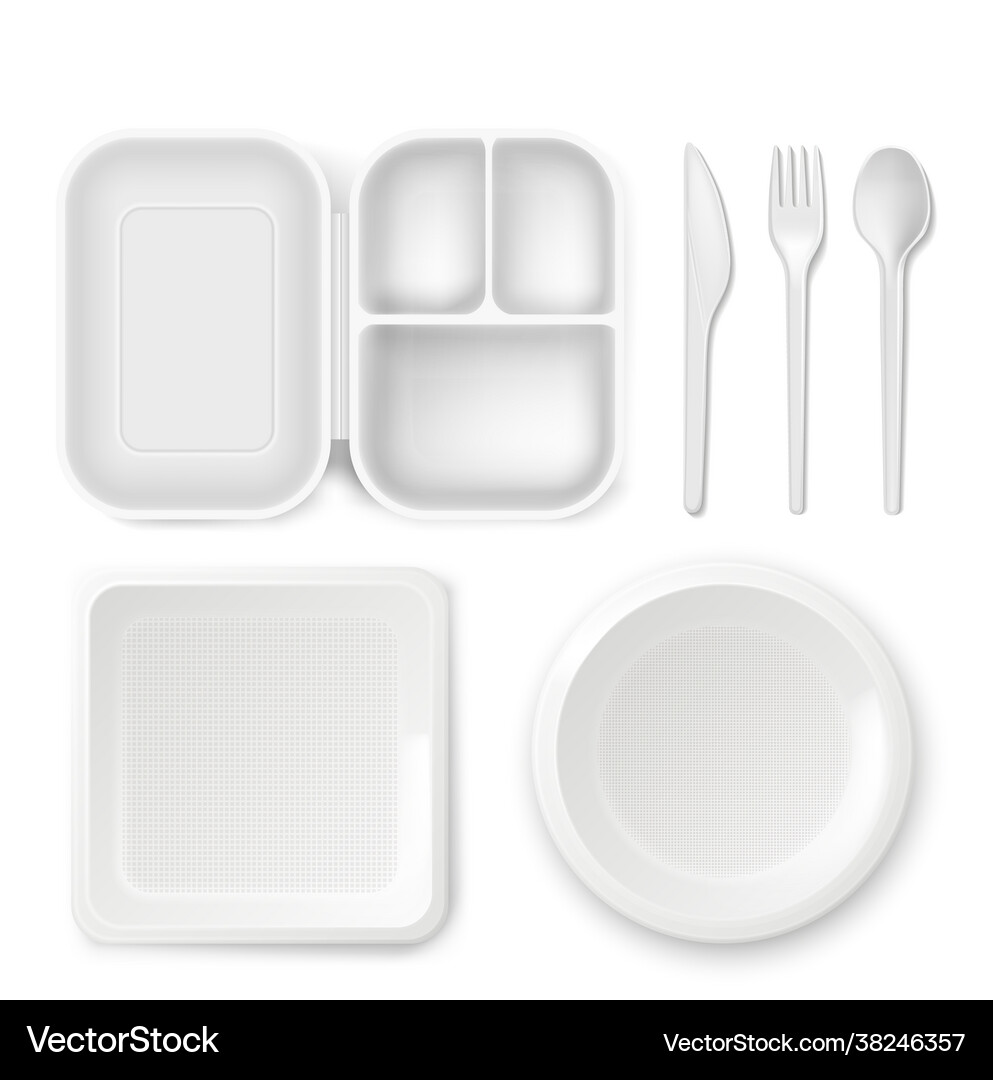 Disposable plastic dishware 3d realistic Vector Image