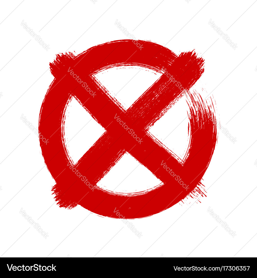 X mark in circle brush draw style Royalty Free Vector Image