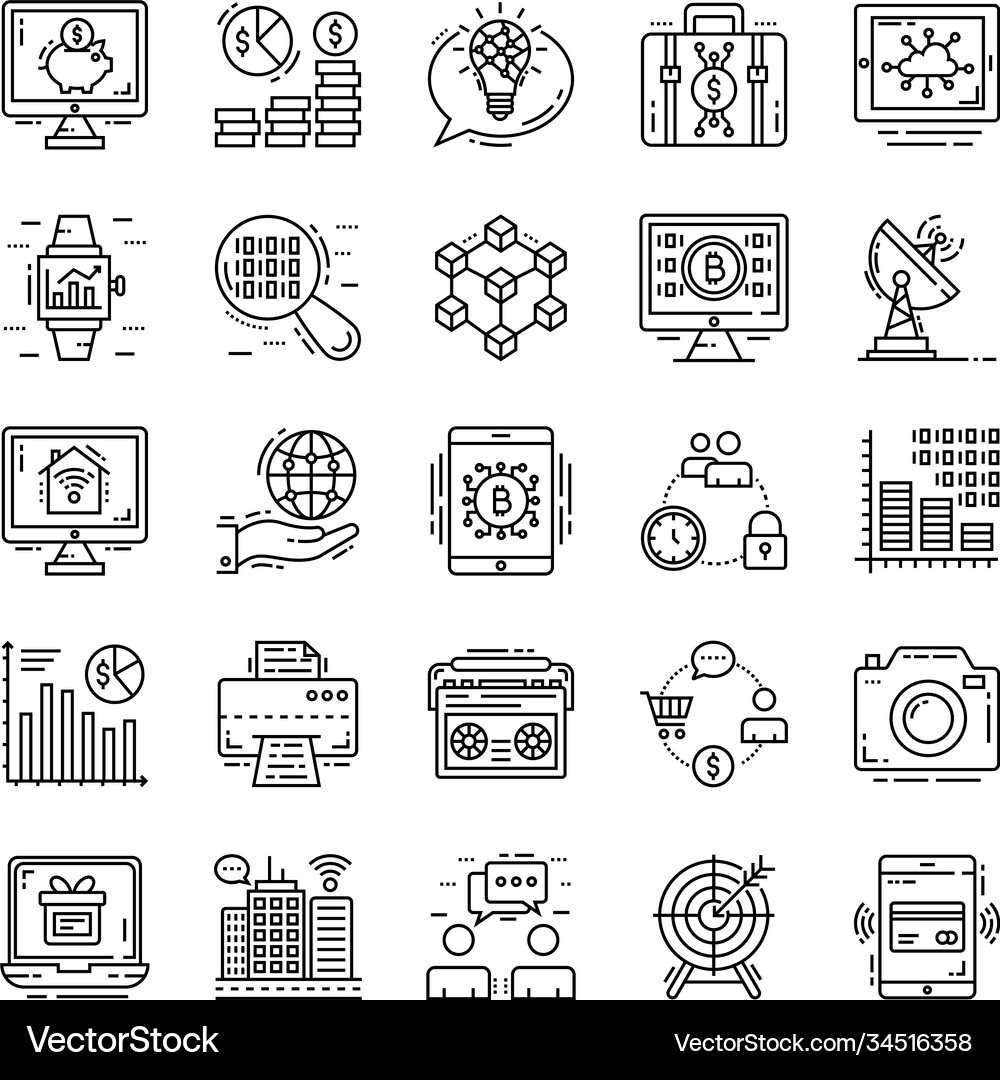 Digital economy icons Royalty Free Vector Image