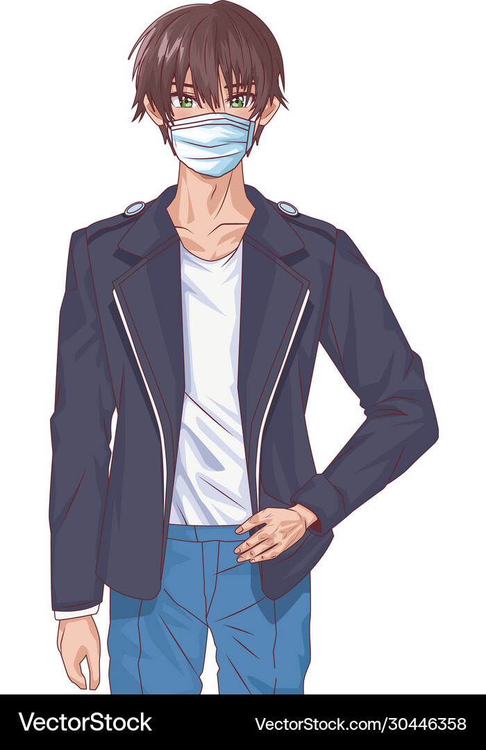 Young man using face mask anime character Vector Image