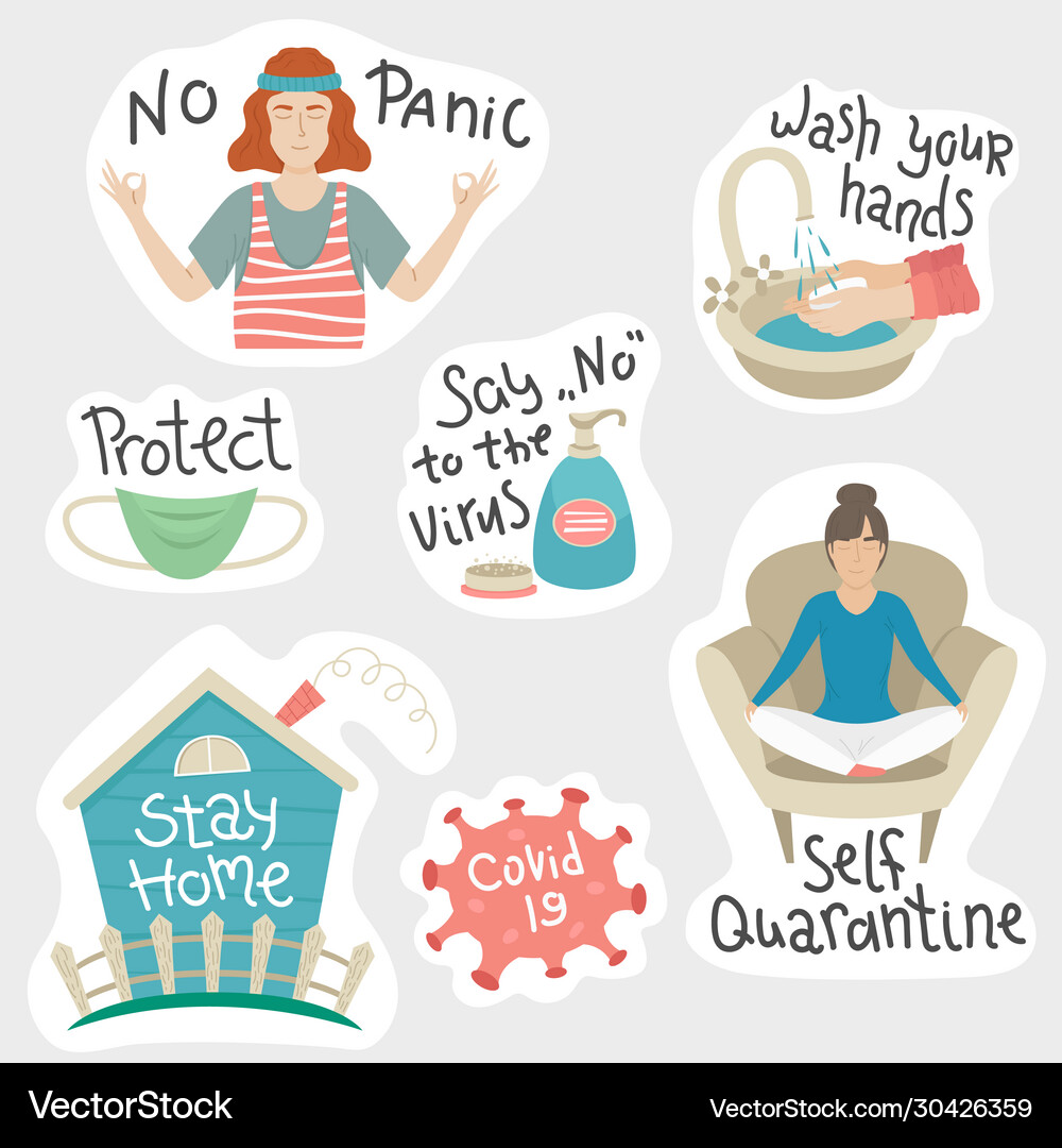 Set coronavirys stickers self quarantine Vector Image
