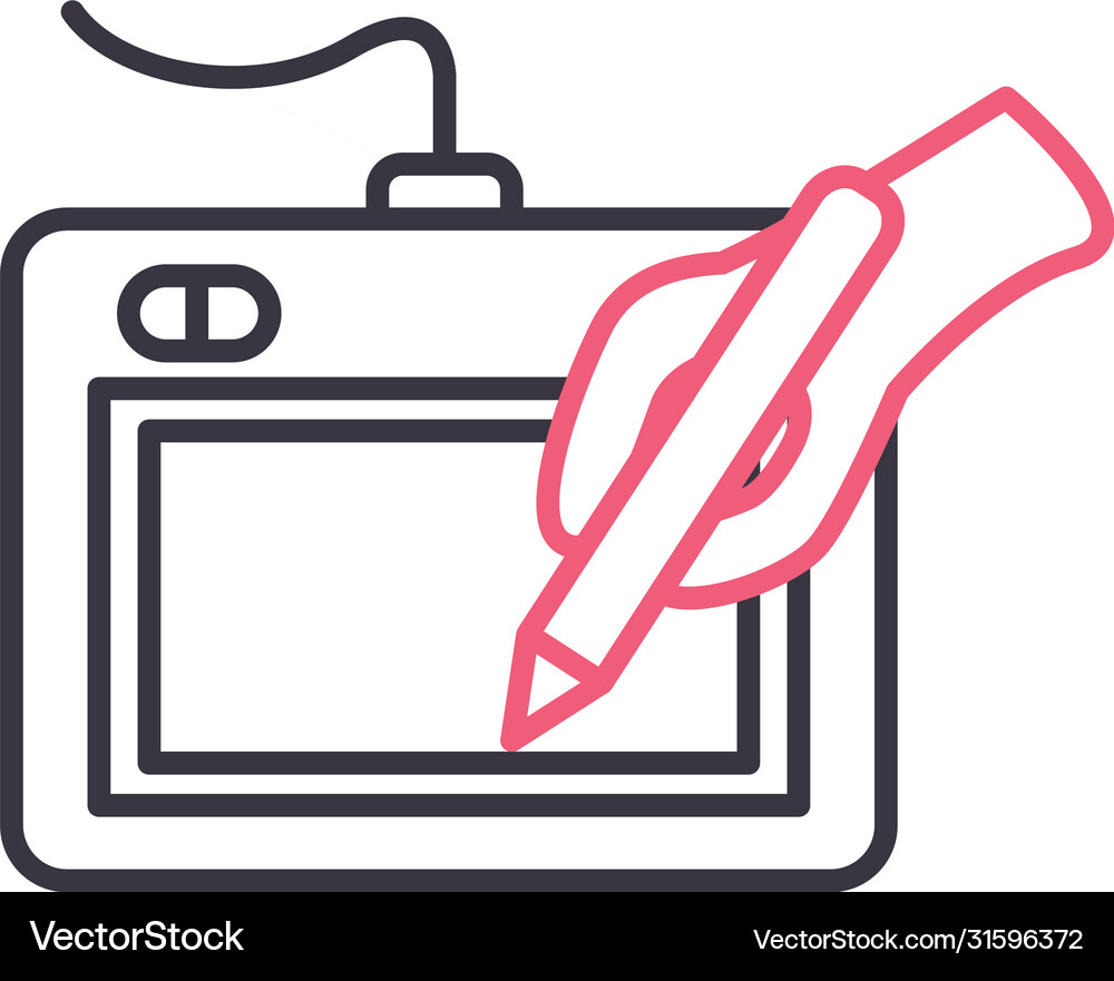 Tablet and hand holding digital pen line style Vector Image