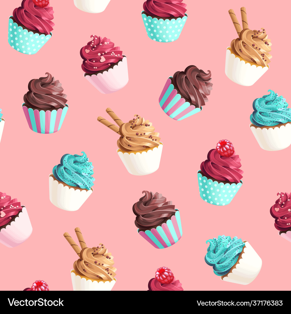 Seamless pattern with pastel pink cupcakes Vector Image