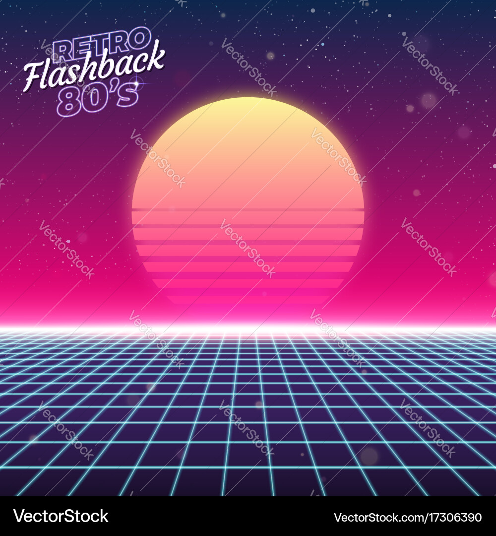 Synthwave retro design sun and grid Royalty Free Vector