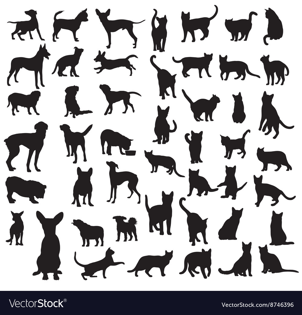 Cat and dog silhouettes collection Royalty Free Vector Image