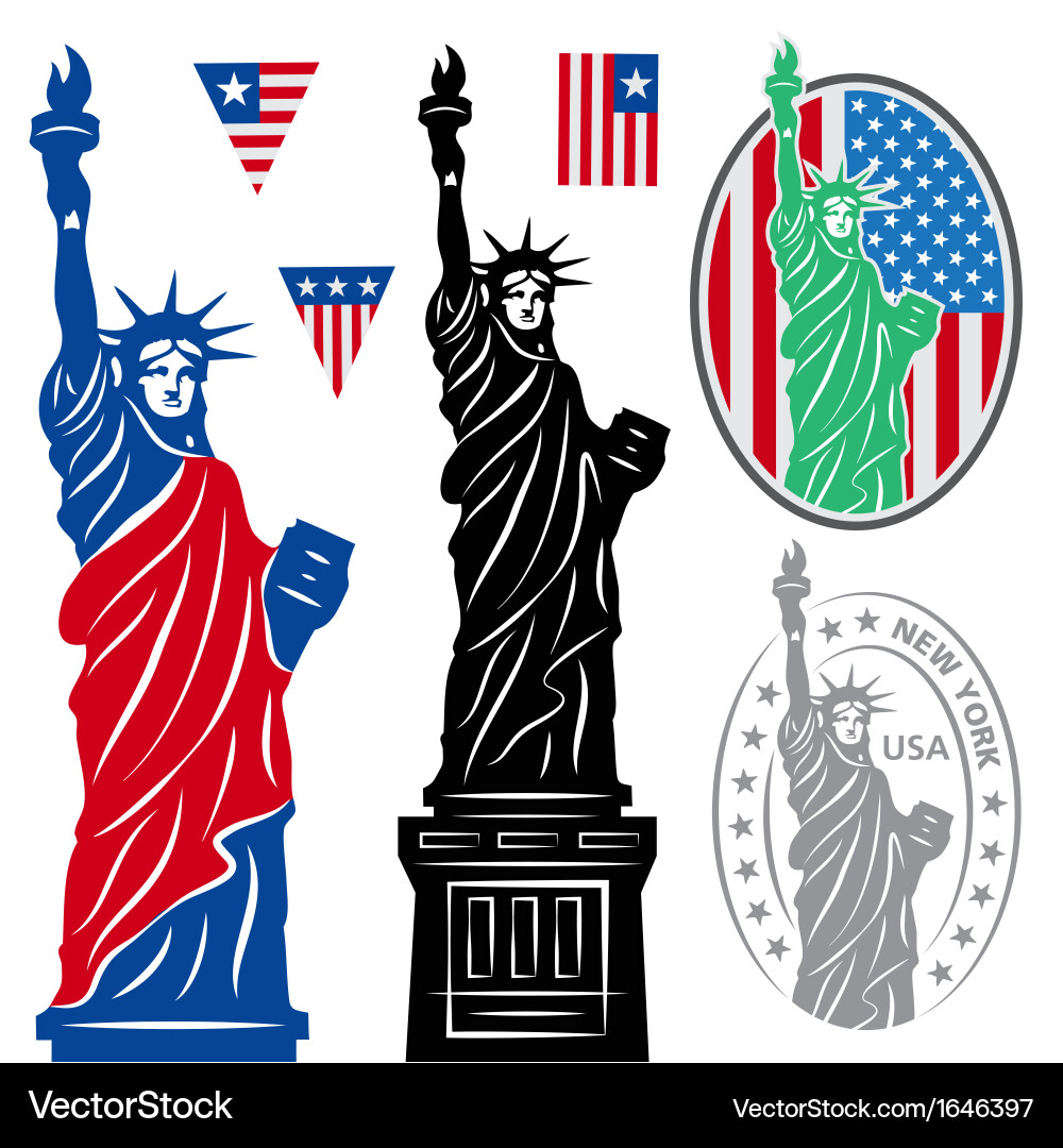 Statue Of Liberty and flags Royalty Free Vector Image