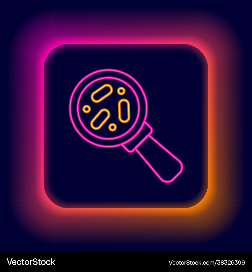 Glowing neon line microorganisms under magnifier Vector Image