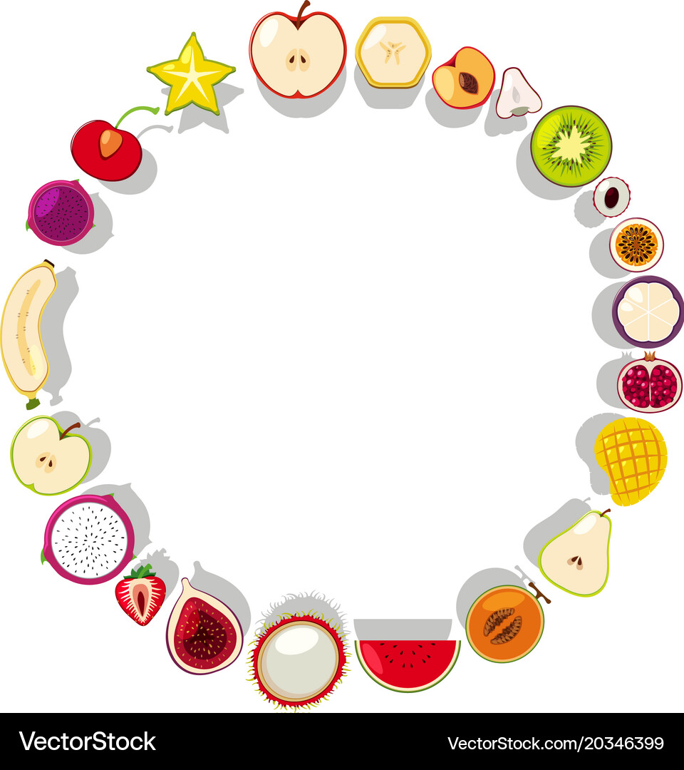 Round frame design with many fruits Royalty Free Vector