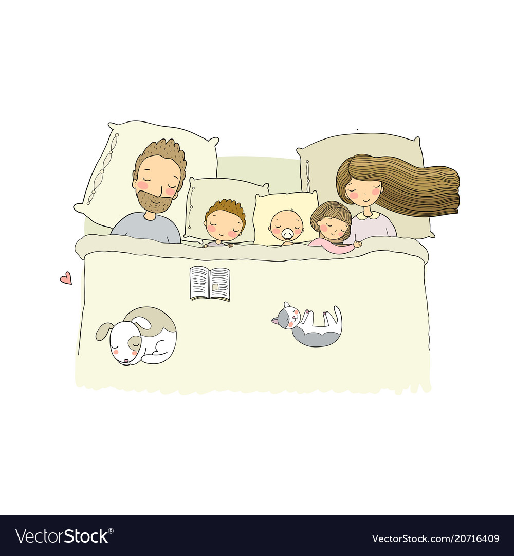 Sleeping family mom dad and children sweet Vector Image