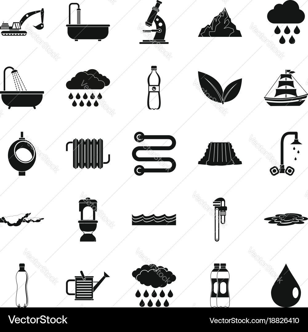 Water system icons set simple style Royalty Free Vector