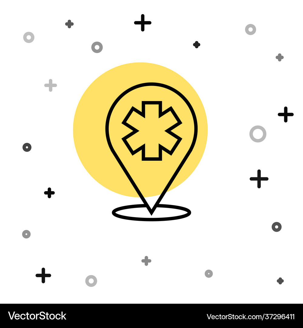 Black line medical map pointer with cross hospital
