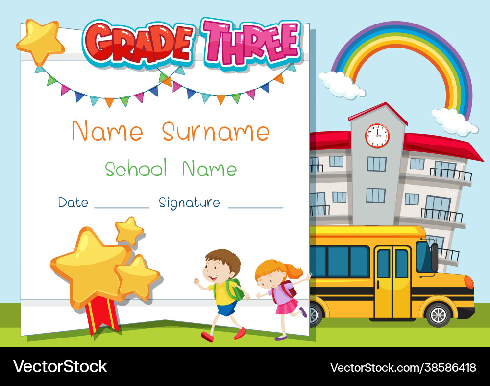 Grade three diploma or certificate template Vector Image