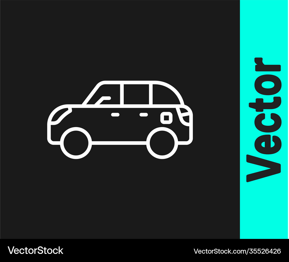 White line hatchback car icon isolated on black Vector Image