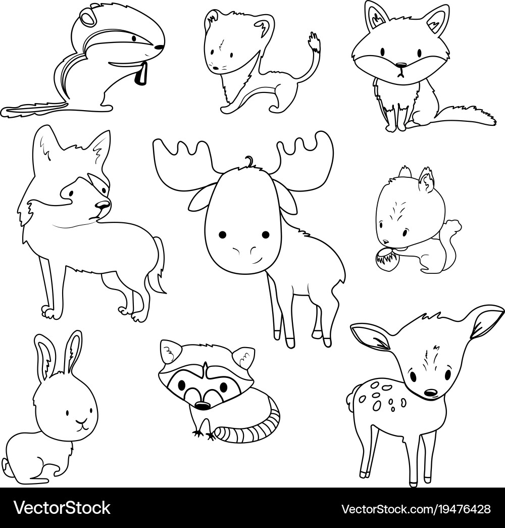 Forest animals outlines set Royalty Free Vector Image