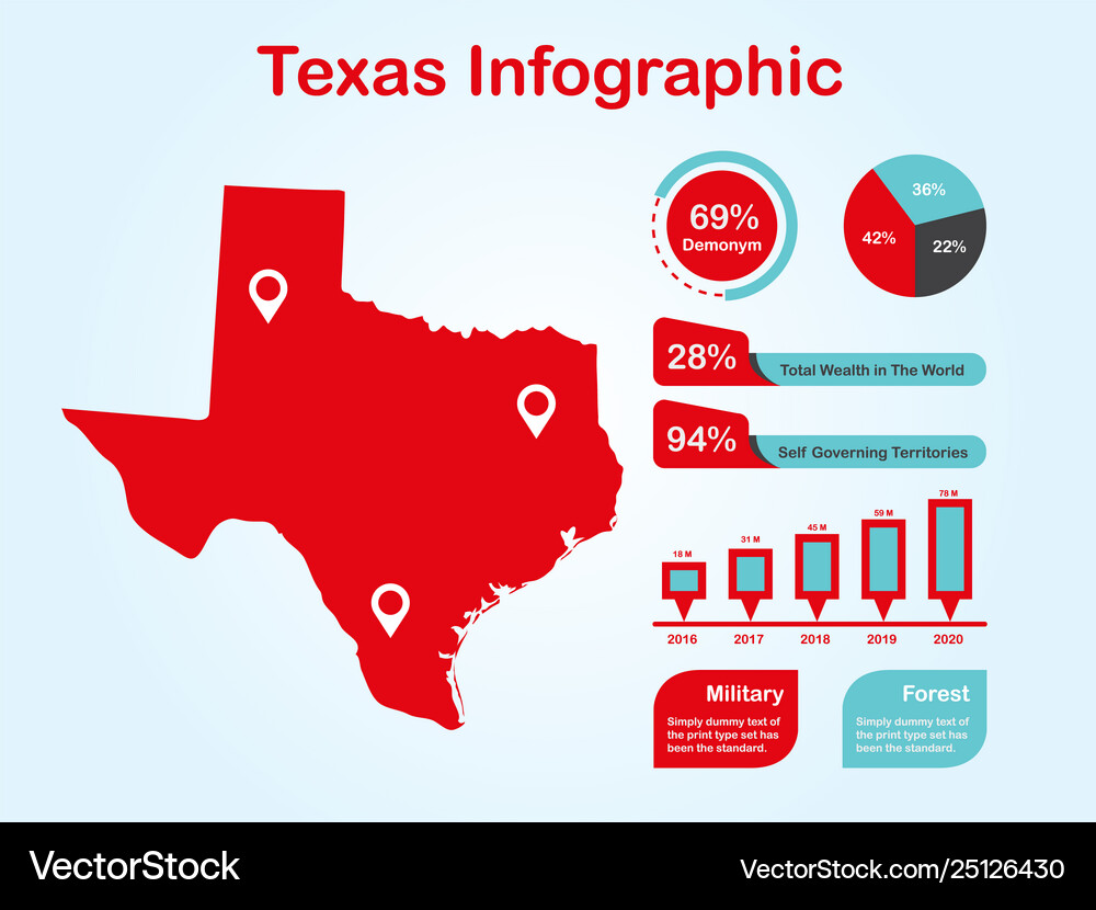 Texas state usa map with set infographic Vector Image