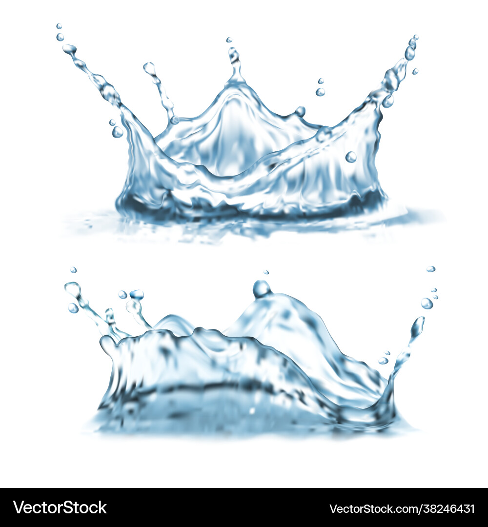 3d realistic set with blue water splashes Vector Image