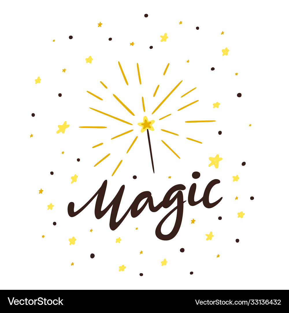 Magic wand with lettering Royalty Free Vector Image