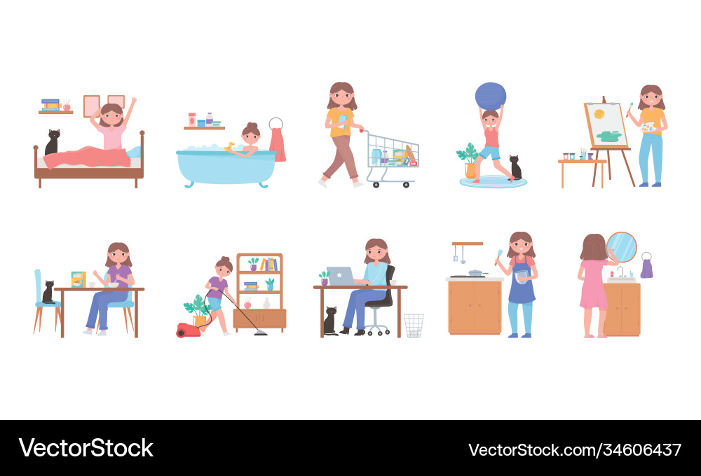Daily routine everyday activities scene set Vector Image