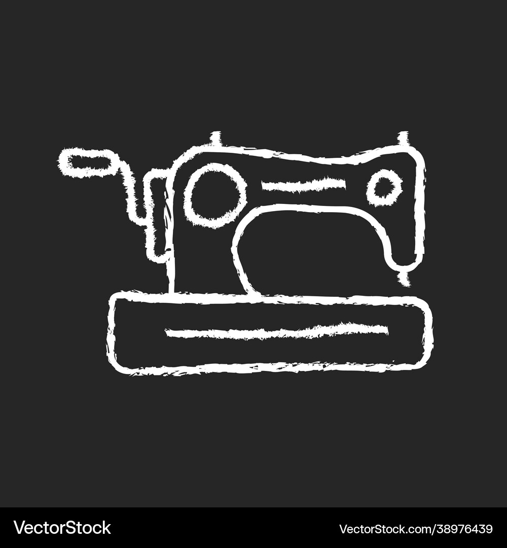Antique sewing machine chalk white icon on dark Vector Image