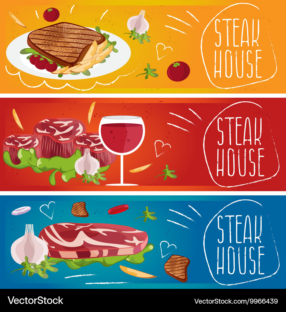 Set banners for theme steak house Royalty Free Vector Image