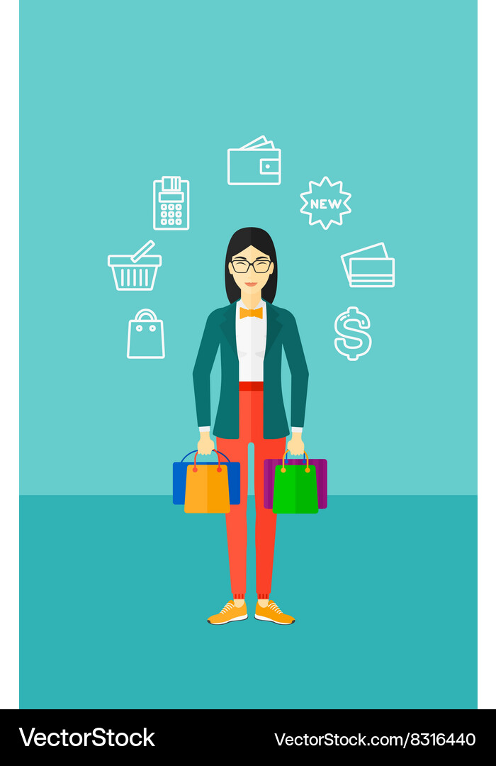Happy customer with bags Royalty Free Vector Image