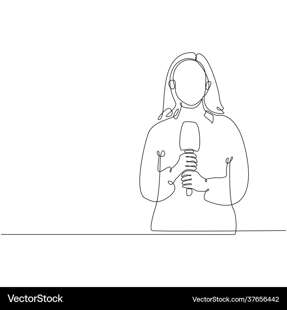 Continuous line drawing female journalist Vector Image