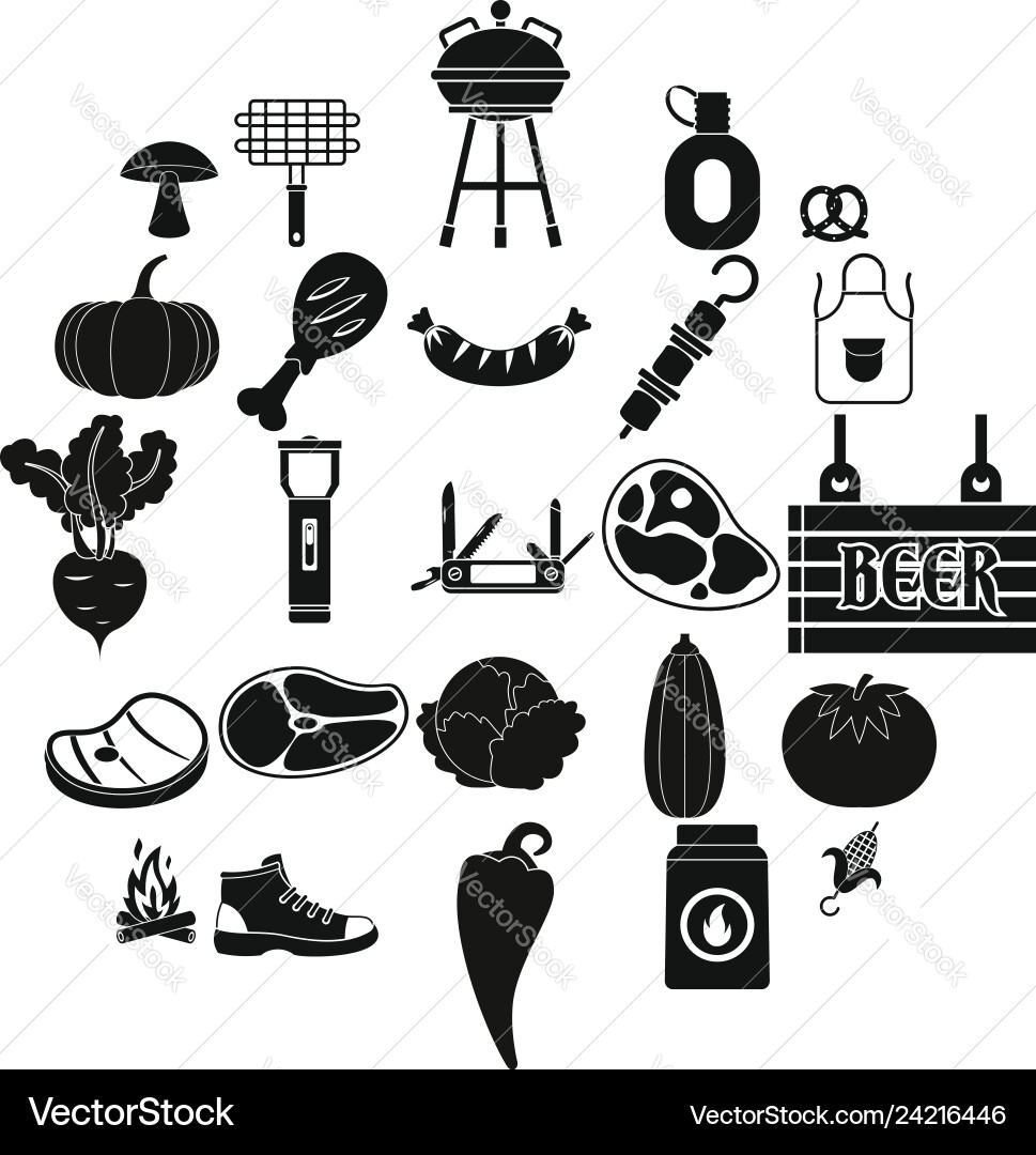 Fried meat icons set simple style Royalty Free Vector Image