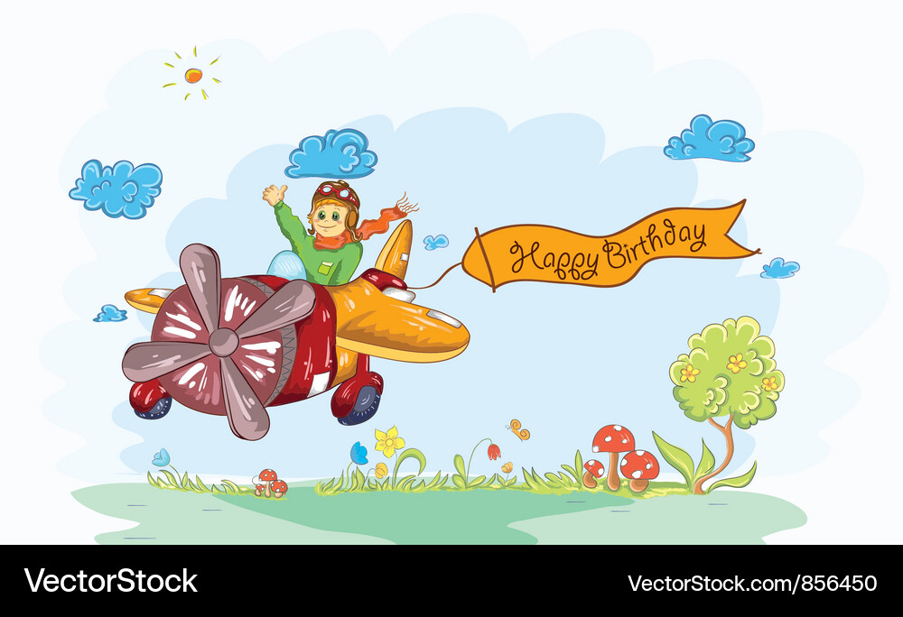 Cute kid flying with a plane Royalty Free Vector Image