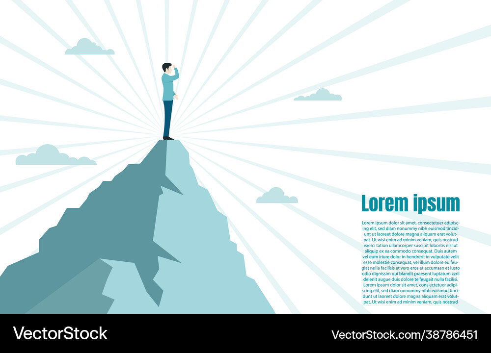 Businessman standing on top mountain Royalty Free Vector