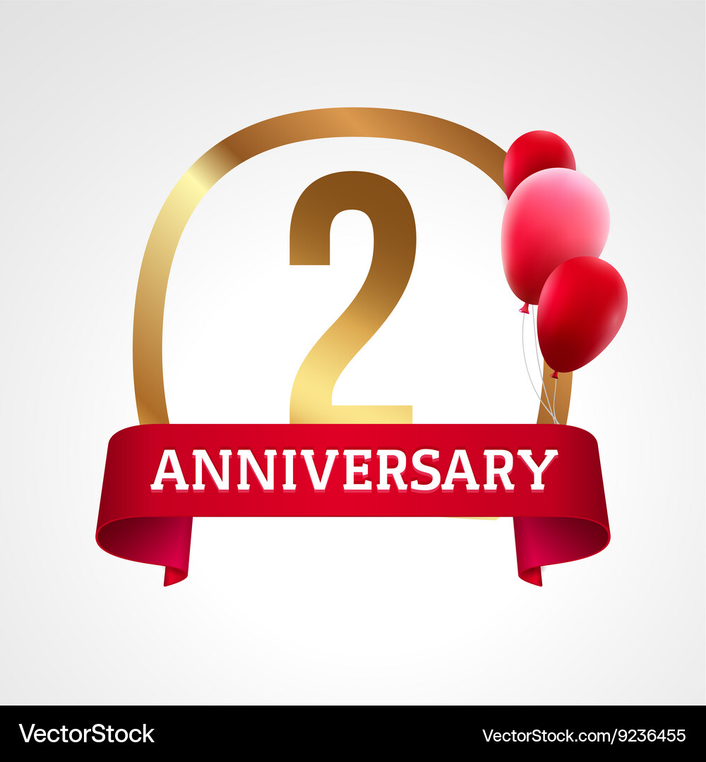Celebrating 2 years anniversary golden label with Vector Image