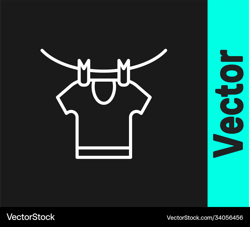 White line drying clothes icon isolated on black Vector Image
