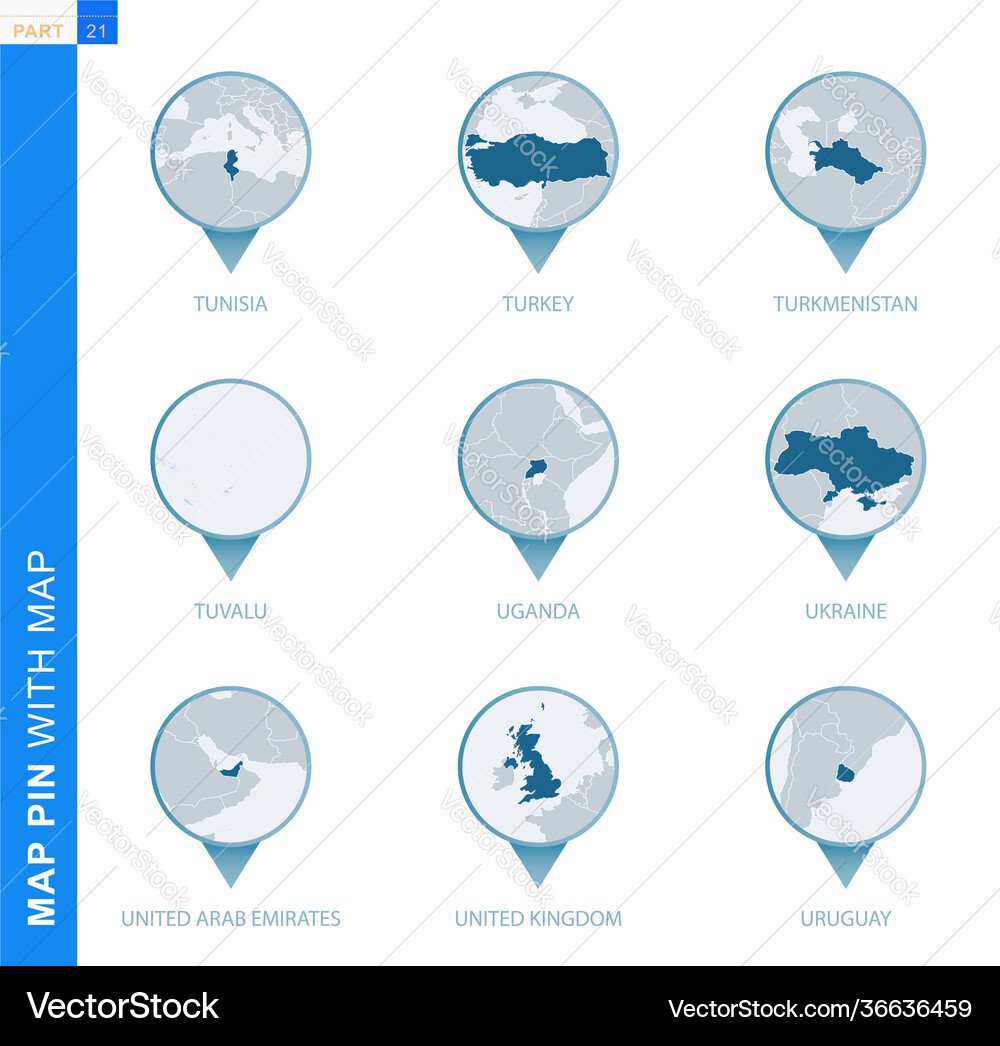 Collection map pin with detailed map Royalty Free Vector