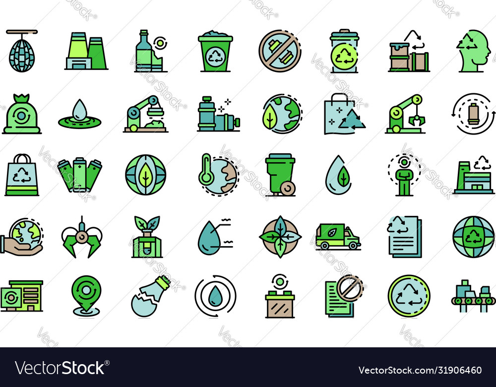 Recycle factory icons set line color Royalty Free Vector Recycle factory icons set line color Royalty Free Vector