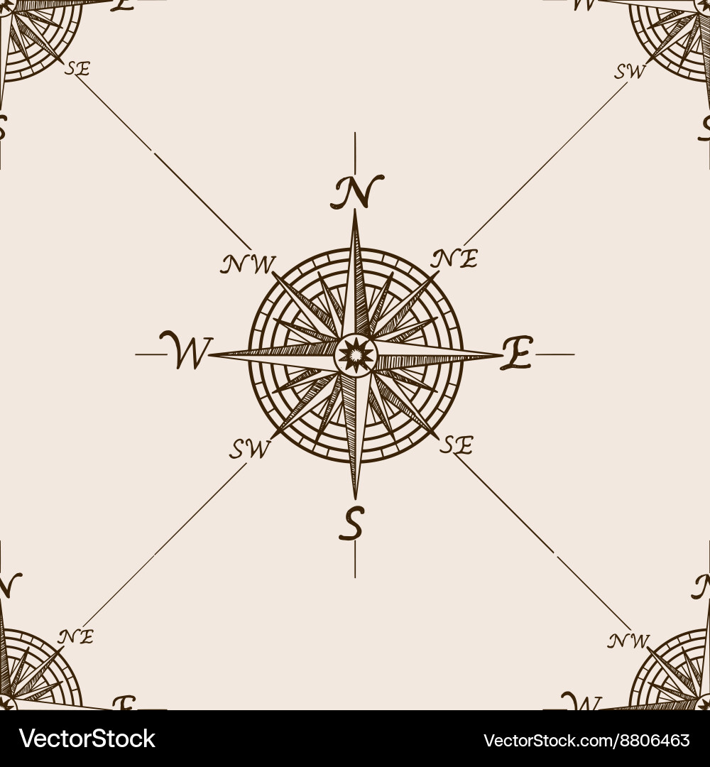Compass rose sketch style seamless pattern Vector Image