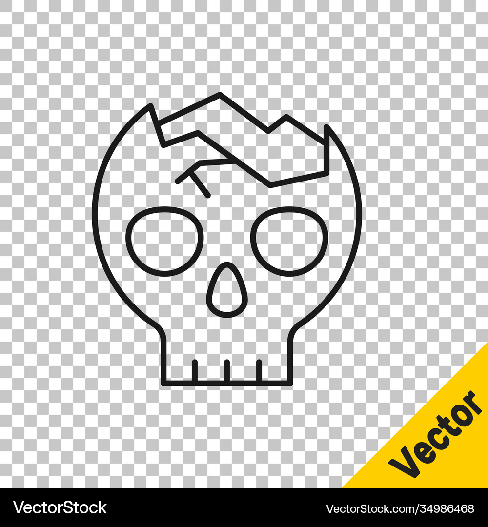Black line broken human skull icon isolated Vector Image