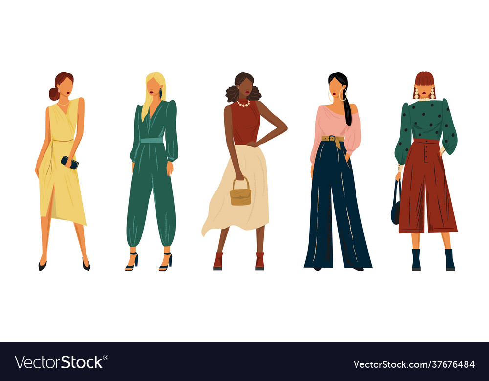Fashion Models In Design Clothes Hand Drawn Vector Image
