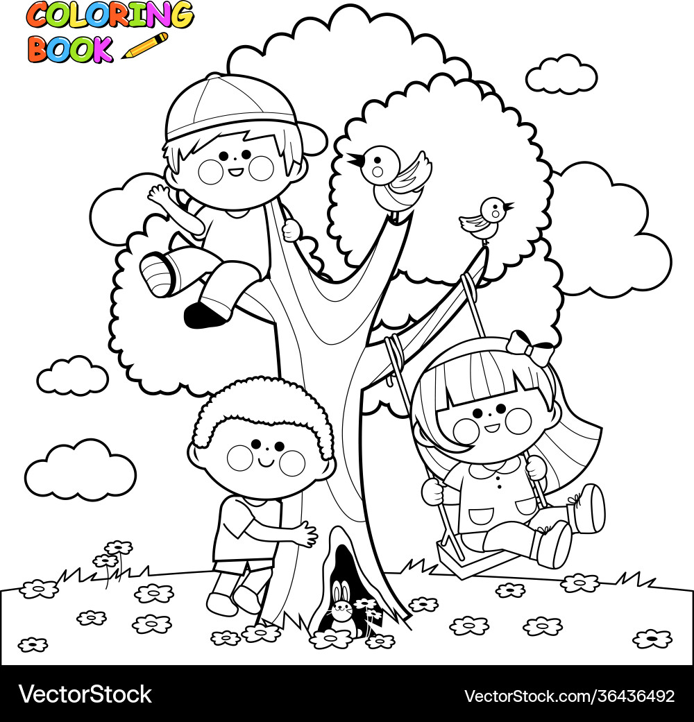 Children playing on a tree Royalty Free Vector Image